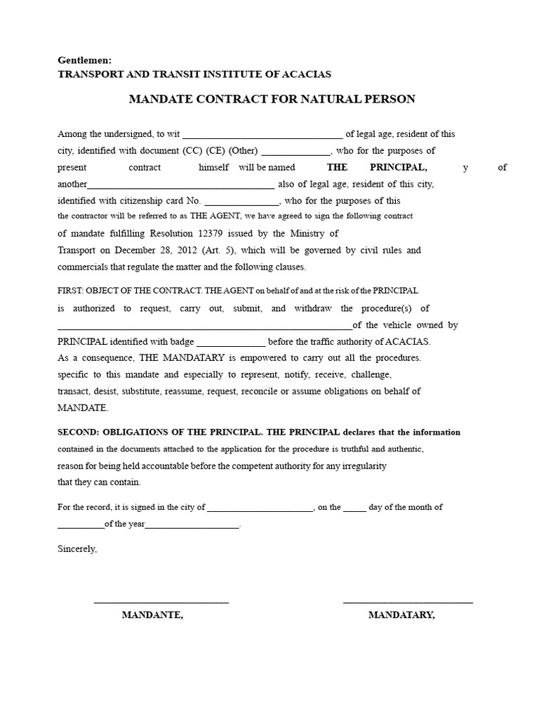 Mandate Contract Format Legal Entity PDF | PDF | Power Of Attorney ...