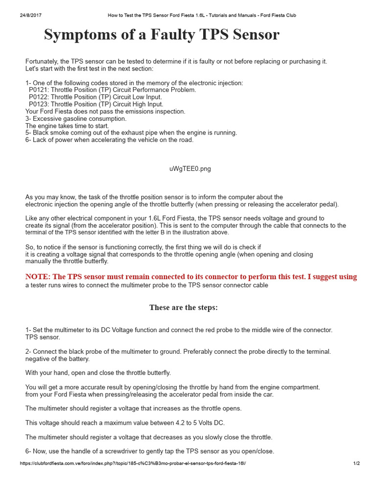 How To Test The TPS Sensor Ford Fiesta 1 | PDF | Throttle | Electrical ...