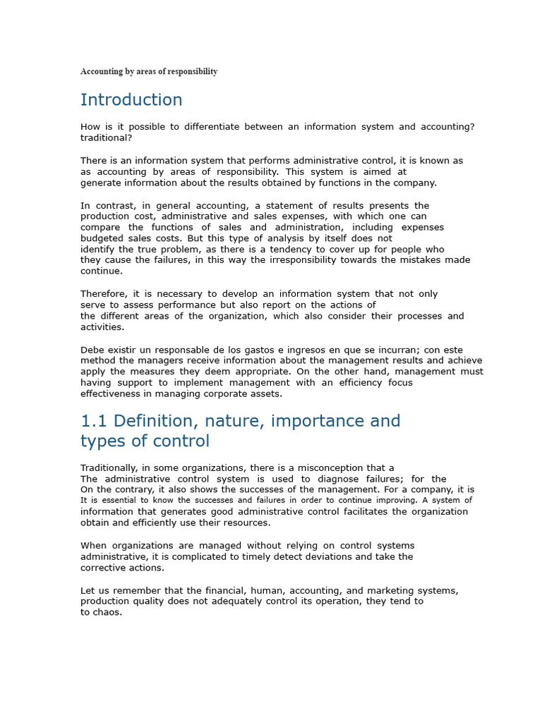 Summary of Accounting by Area of Responsibility | PDF | Budget | Accounting