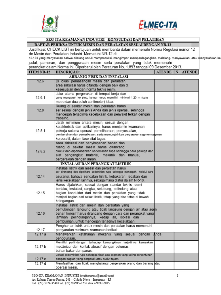Checklist NR-12 untuk Keamanan Mesin | PDF