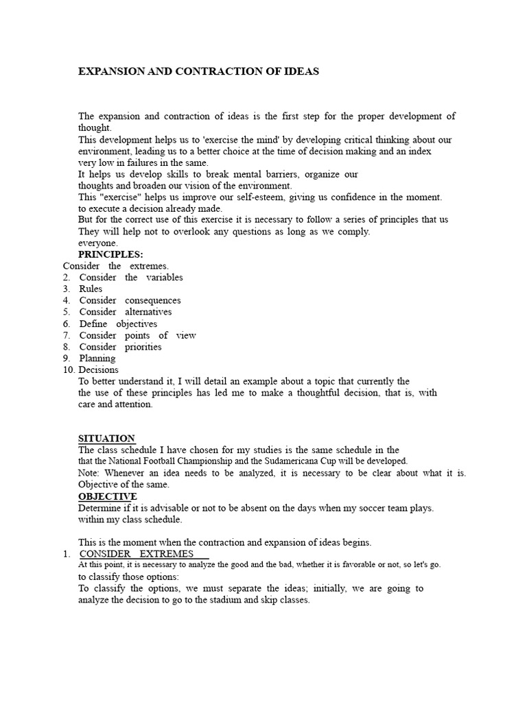 Example - Expansion and Contraction of Ideas | PDF | Thought | Decision ...
