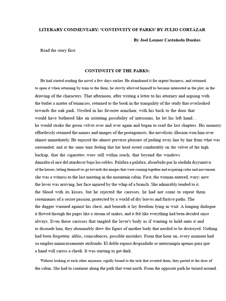 Literary Commentary On Continuity of Parks by Julio Cortázar | PDF ...