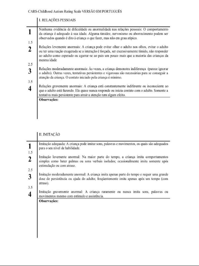 Versão+Brasileira+ +Childhood+Autism+Rating+Scale+(CARS) | PDF