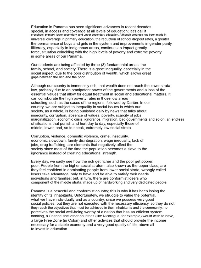 Challenges in Panama's Education System | PDF | Cost Of Living | Poverty