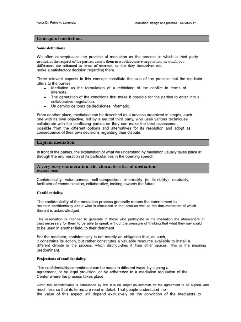 Mediation Design of A Practice - Summary Caram M | PDF | Mediation ...