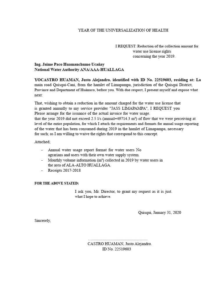 Request for Water License Fee Reduction | PDF