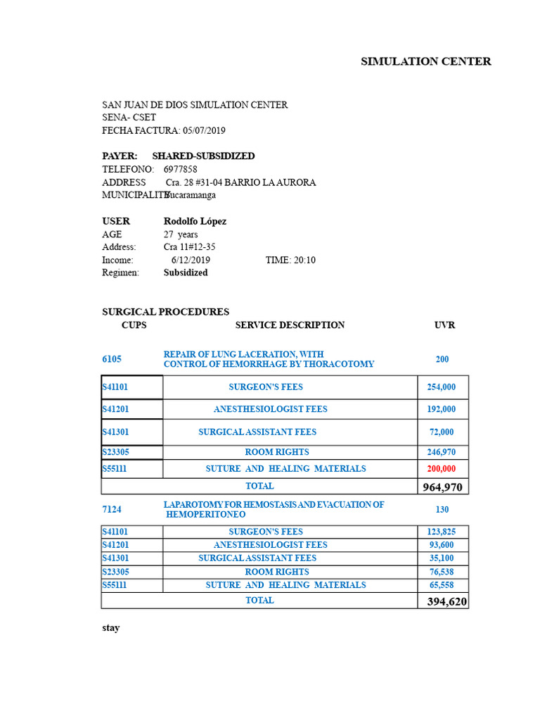Surgical Invoice for San Juan de Dios | PDF | Surgery | Bleeding
