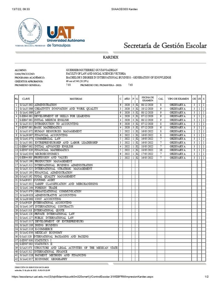 Kardex Report for Gustavo Adrian Guerrero | PDF | Entrepreneurship ...