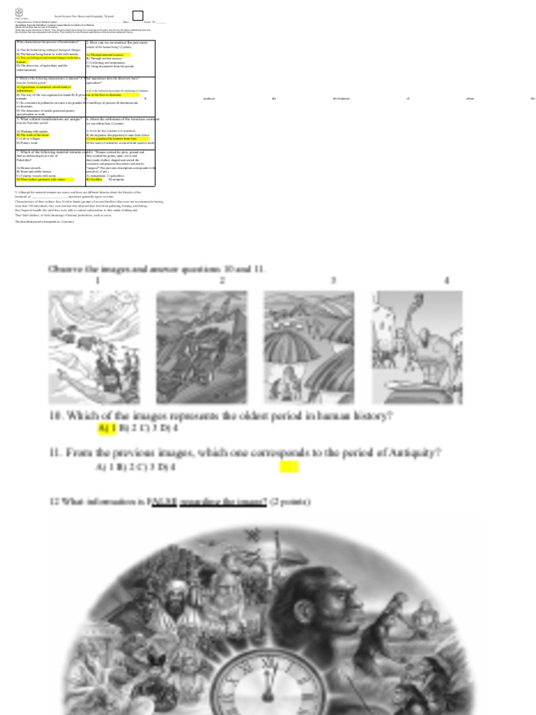 Seventh Grade Prehistory Test | PDF | Paleolithic | Liberal Arts Education