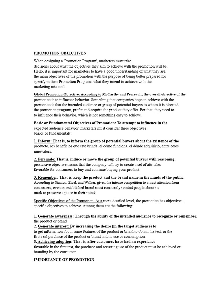 Promotion Objectives | PDF | Marketing | Brand