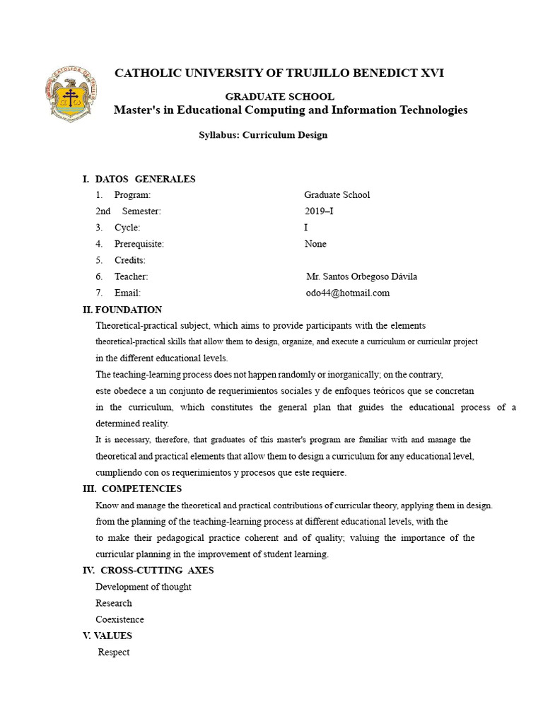 Syllabus Curricular Design Master's Degree | PDF | Curriculum | Learning