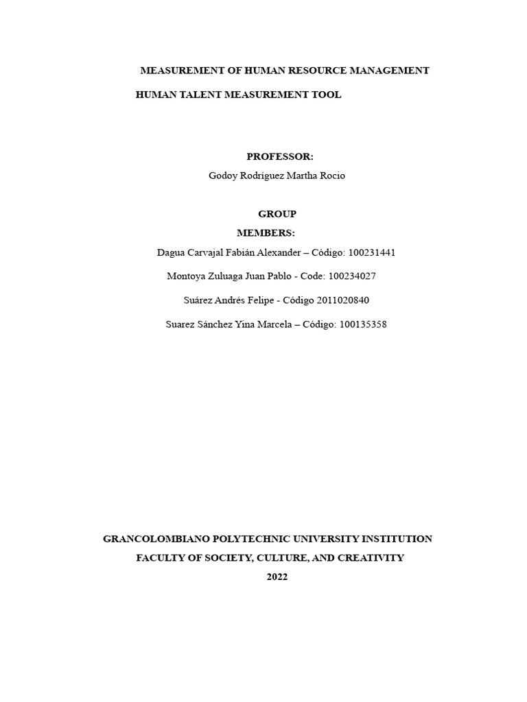 Delivery No. 1 HUMAN TALENT MEASUREMENT TOOL | PDF | Employment | Value ...