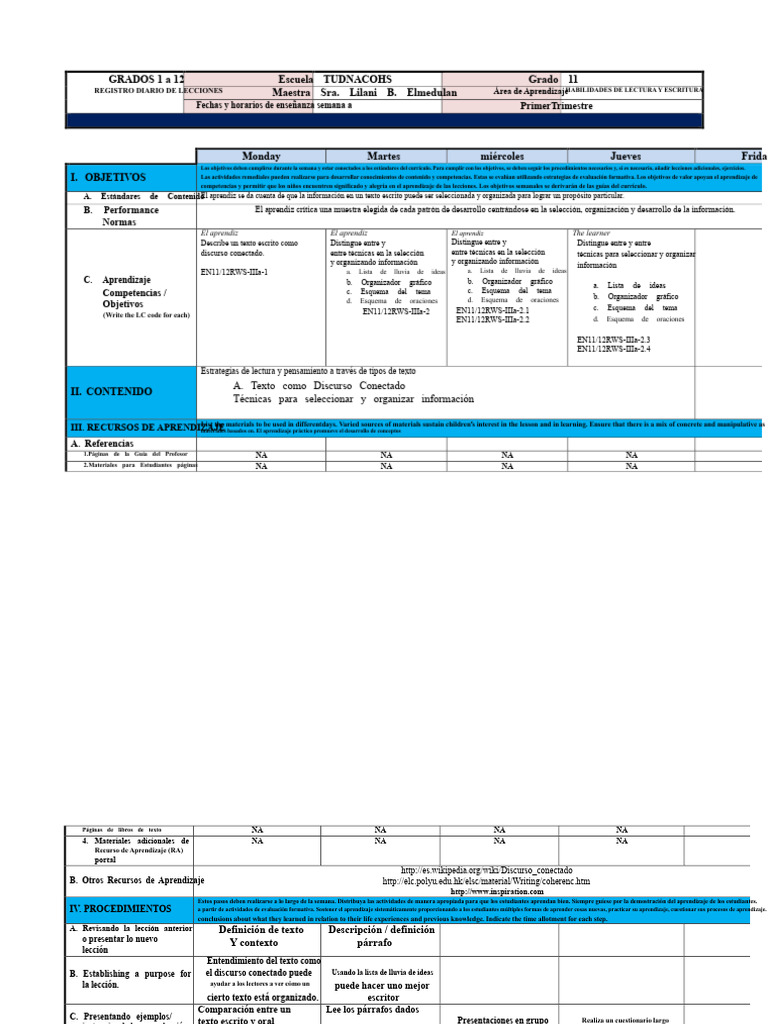 DLL - RWS-SEMANA 1 | PDF | Plan de estudios | Aprendizaje