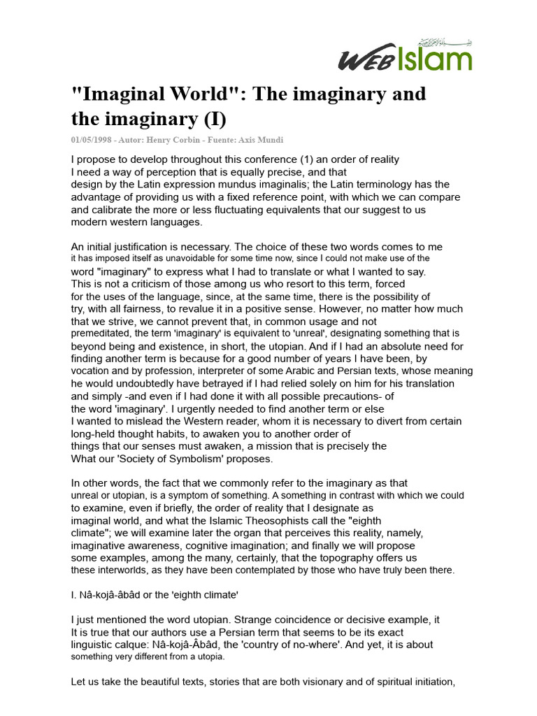 Understanding the Imaginal World | PDF | Imagination | Thought