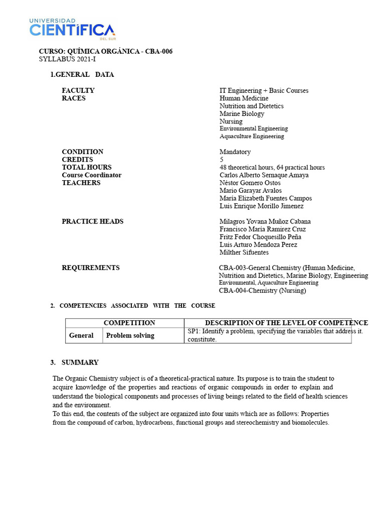Organic Chemistry Course Syllabus 2021 | PDF | Polysaccharide | Aldehyde
