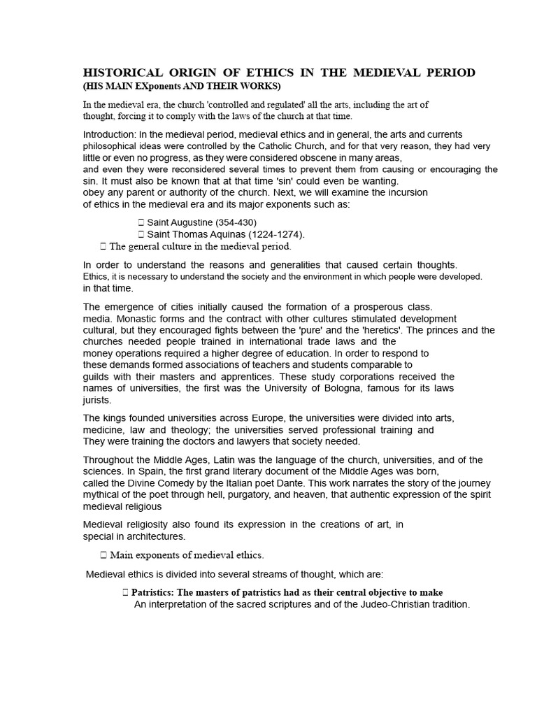 Historical Origin of Ethics in the Medieval Era 1 | PDF | University ...