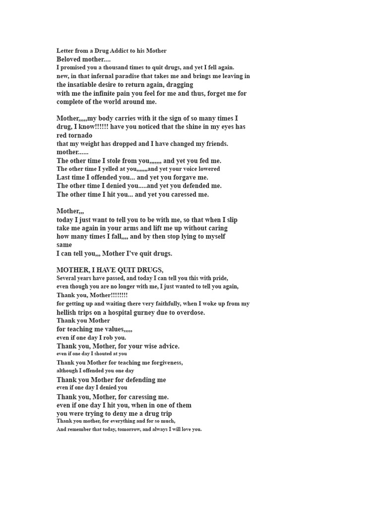 Letter of Recovery from Drug Addiction | PDF