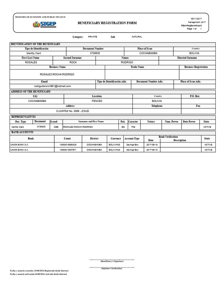 SIGEP Beneficiary | PDF | Document | Government And Personhood