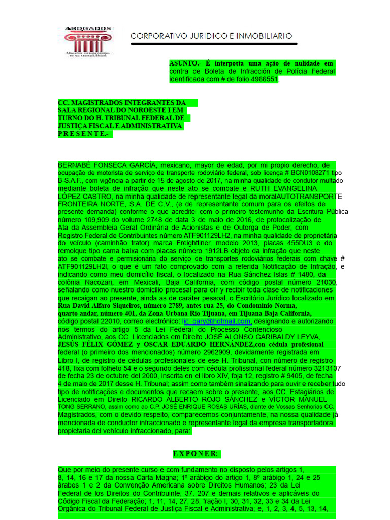 Demanda de Nulidade Multa Pfp Transporte Fronteira Norte | PDF ...