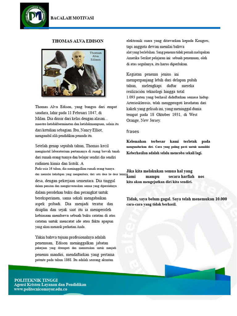 Biografi Thomas Elva Edison | PDF