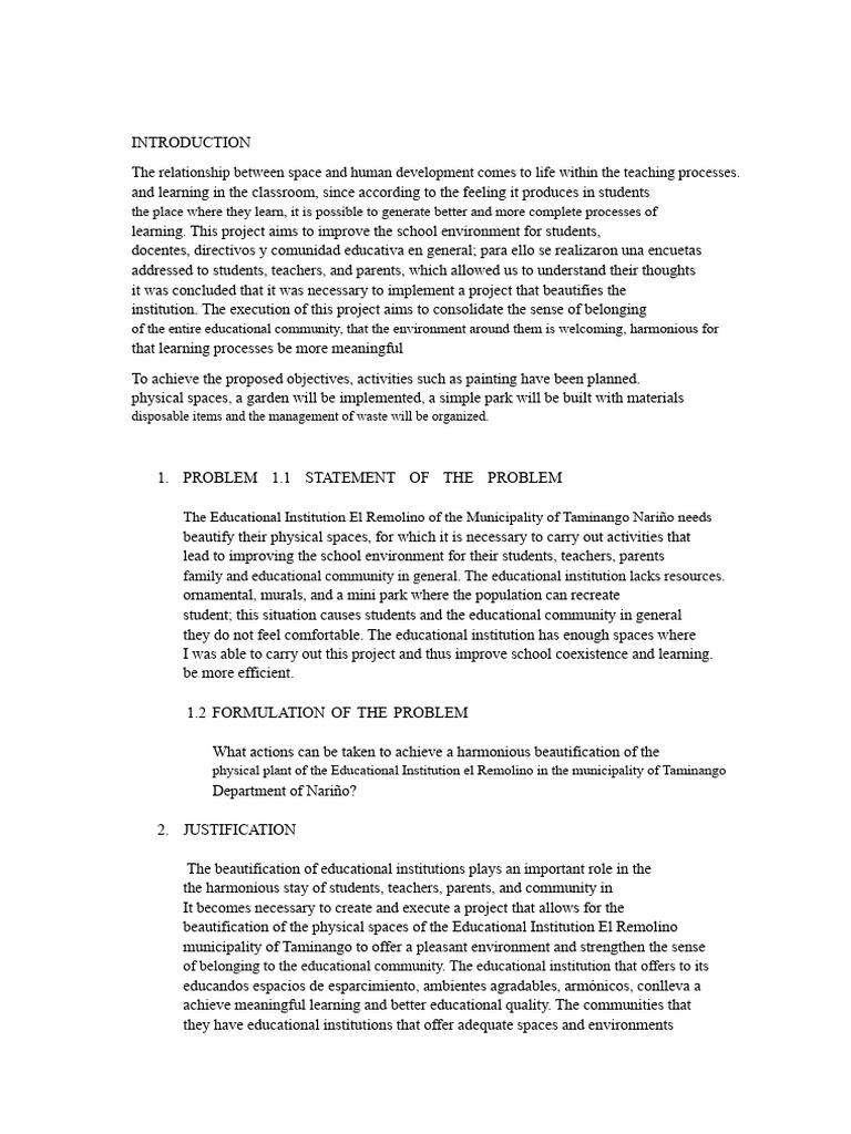 Beautification of Our Educational Institution | PDF | Well Being ...