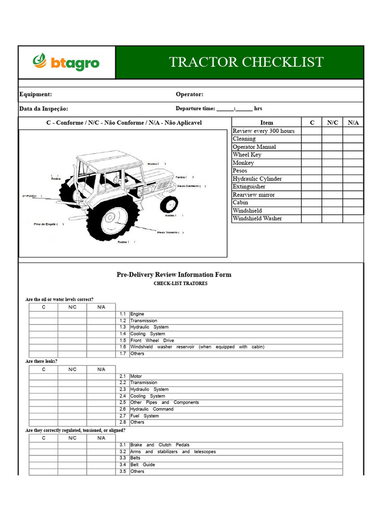 Tractor Inspection Checklist Guide | PDF | Tractor | Vehicle Technology