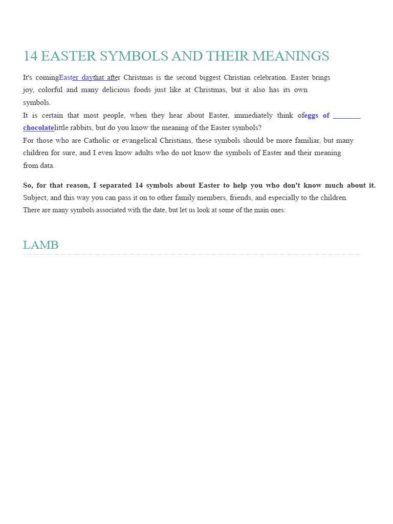 14 Easter Symbols and Their Meanings | PDF | Easter | Lamb Of God