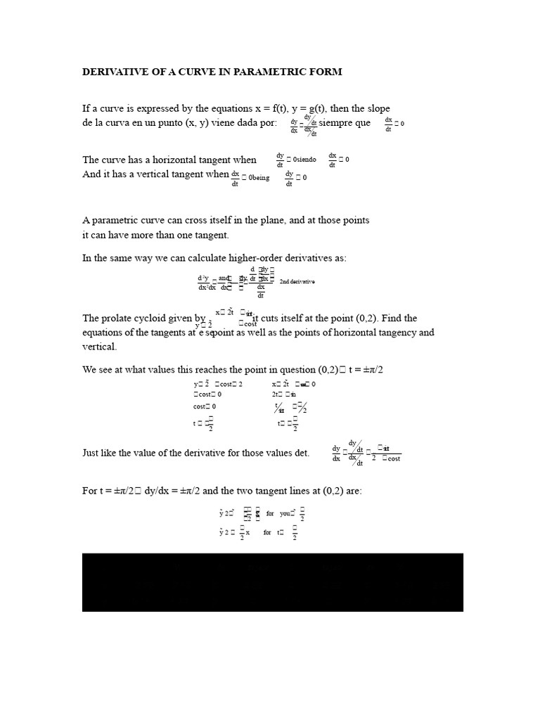 Derivative in Parametric Form | PDF | Tangent | Curve