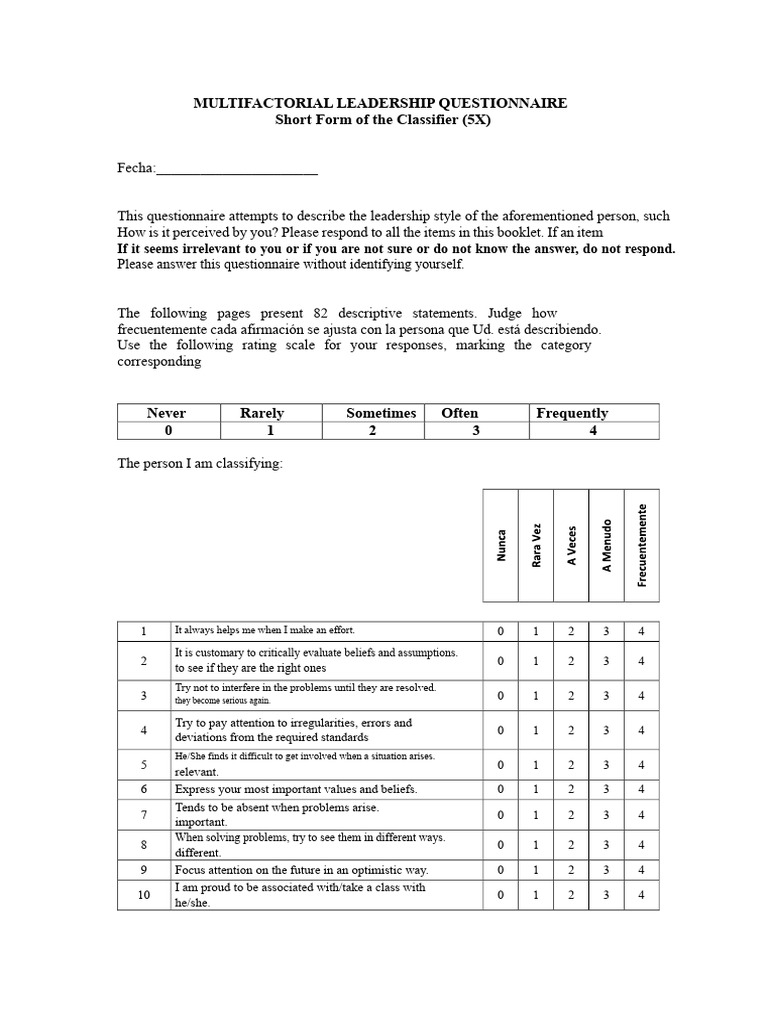 Multifactor Leadership Questionnaire - Student | PDF | Leadership ...