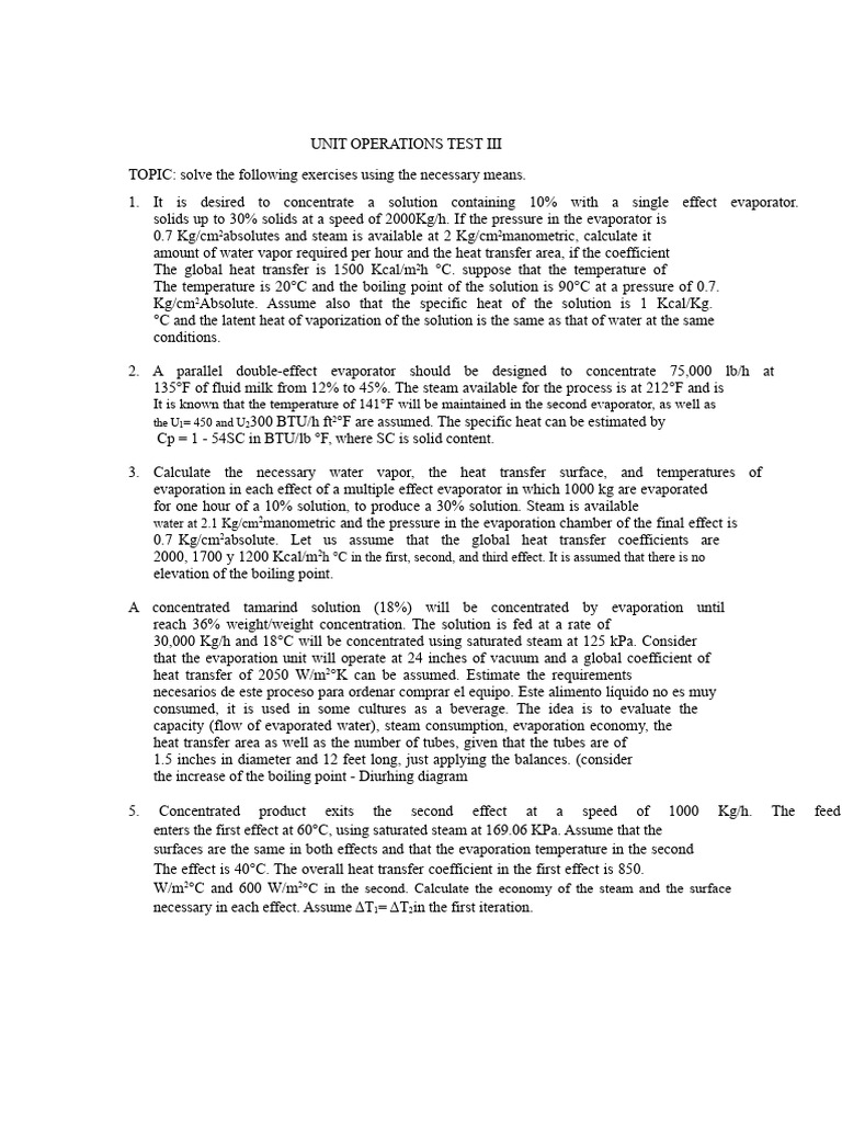 EVAPORATION TEST EXERCISES 1 (1) | PDF | Heat Transfer | Water