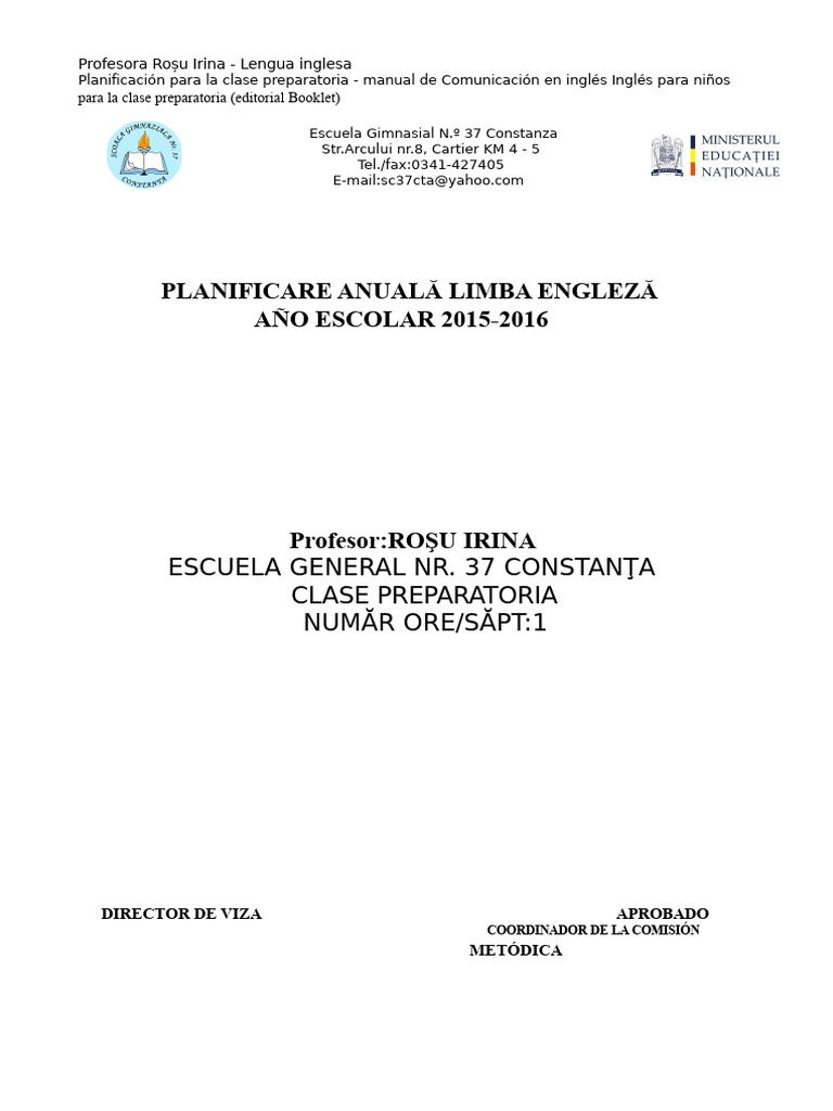 Planificación Anual Inglés Infantil 2015-2016 | PDF