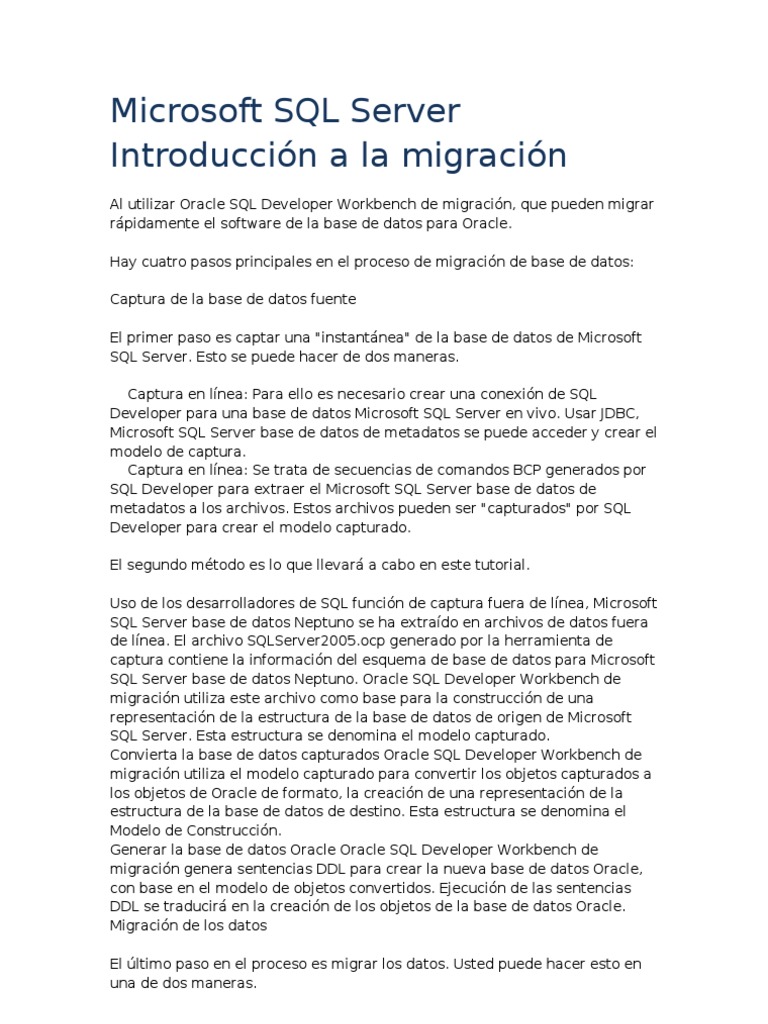 Microsoft SQL Server Introducción A La Migración | PDF | Servidor SQL de Microsoft | SQL