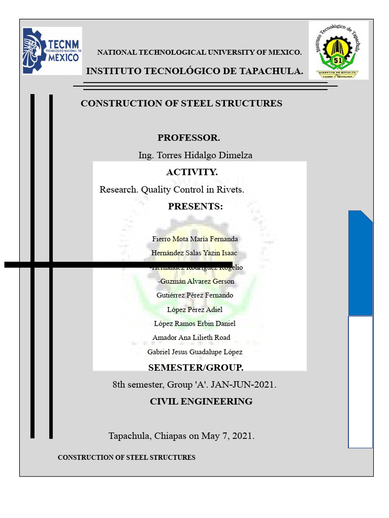 Steel Structures: Rivet Quality Control | PDF | Rivet | Screw