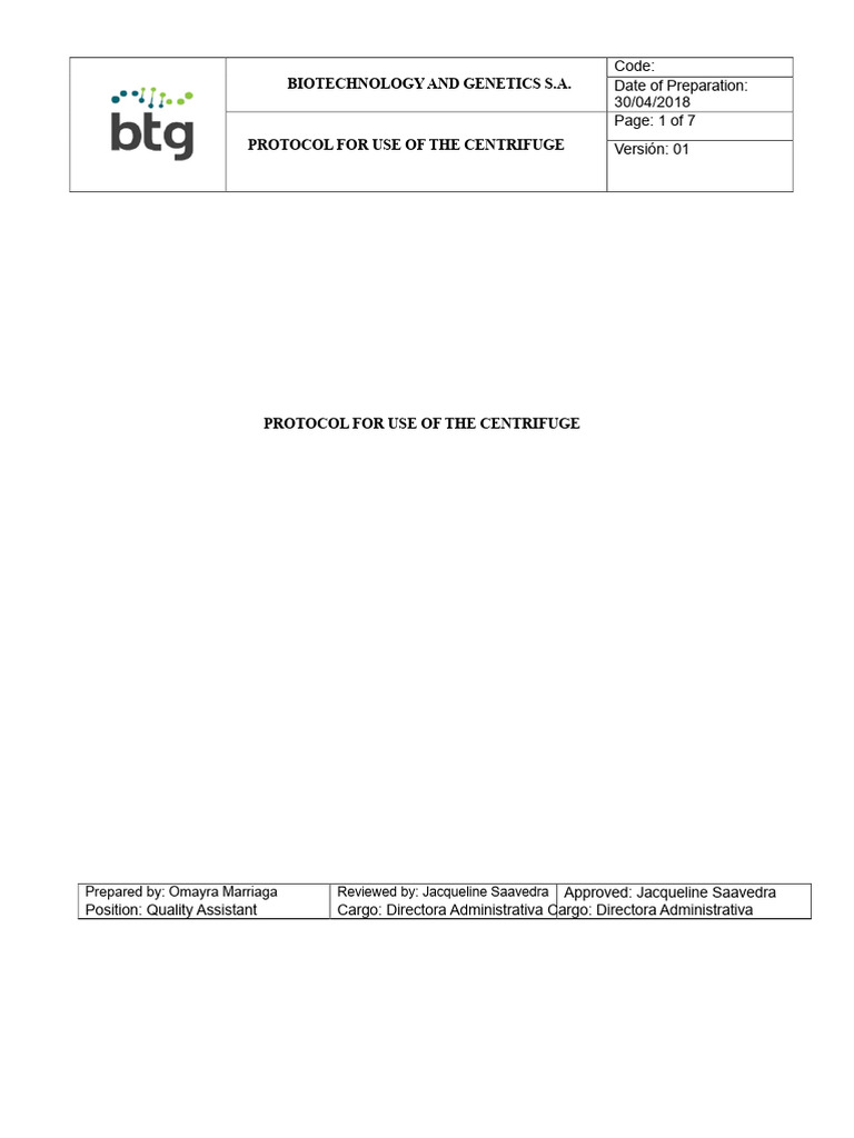 Protocol For Using A Centrifuge | PDF | Centrifugation | Centrifuge