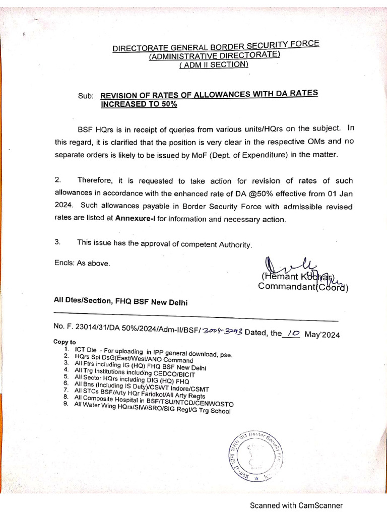 Revision of Rates of Allowances With DA Rate Increased to 50% | PDF