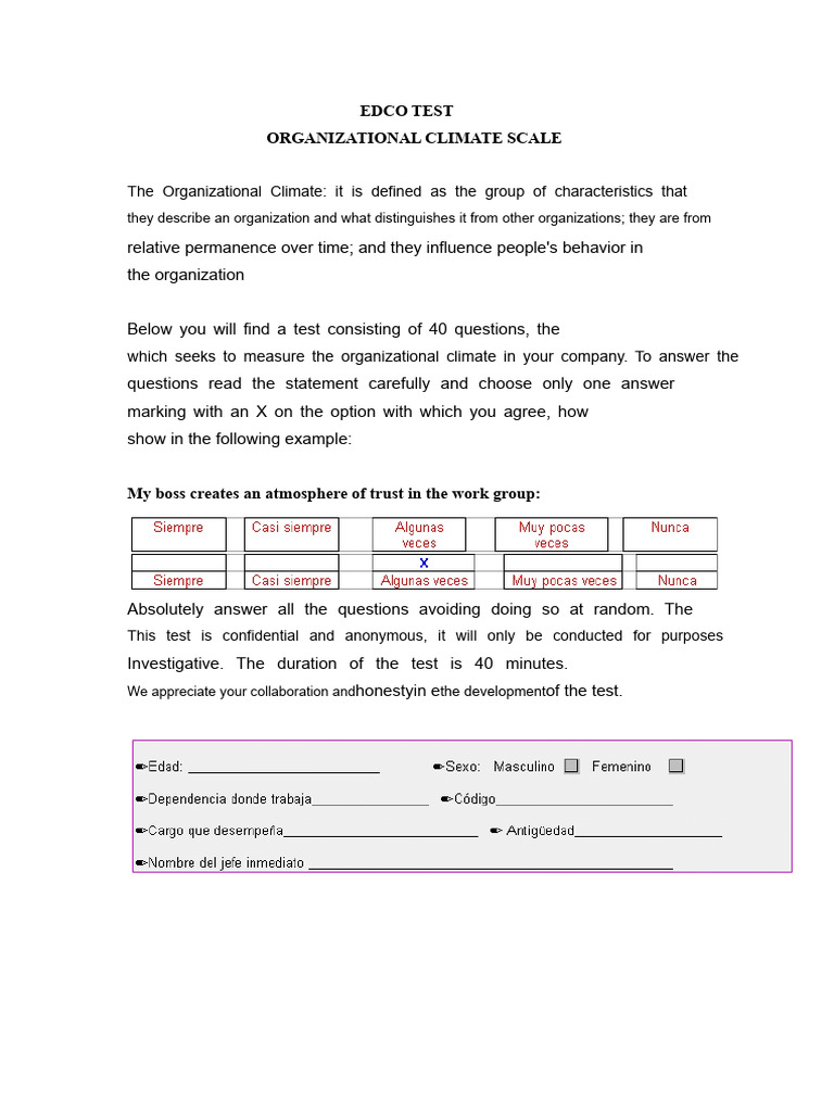 EDCO Organizational Climate Test Guide | PDF | Business | Applied ...