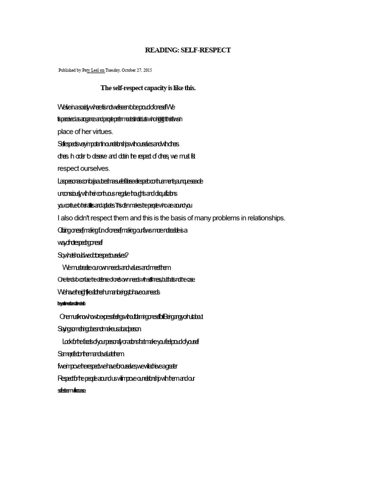 Reading - Self-Respect | PDF | Self Esteem | Psychology