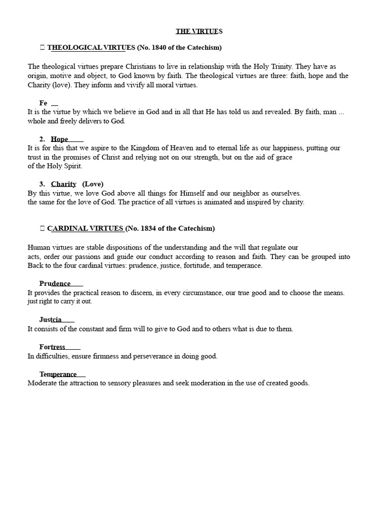Theological and Cardinal Virtues - Bingo | PDF