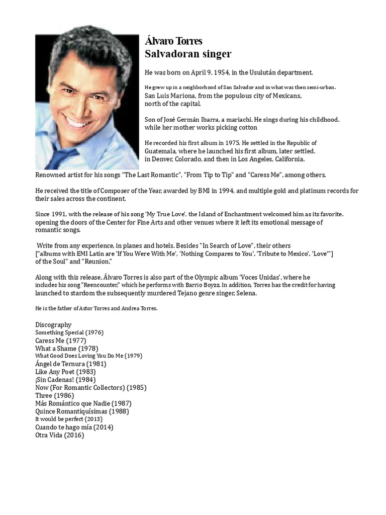 Álvaro Torres: Salvadoran Singer Biography | PDF | Spanish Language Music