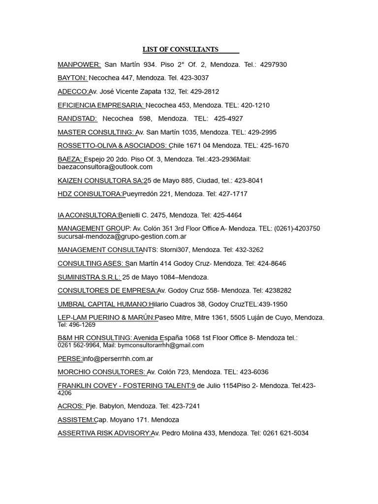 List of Consultants | PDF
