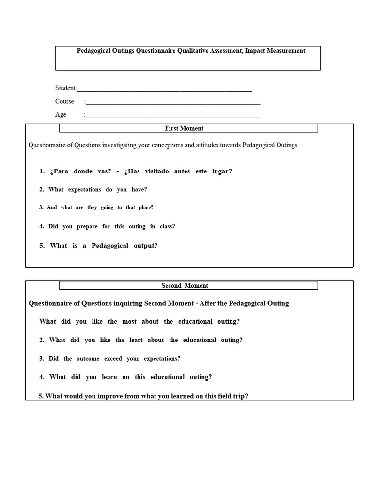 Pedagogical Outings Questionnaire Qualitative Assessment | PDF