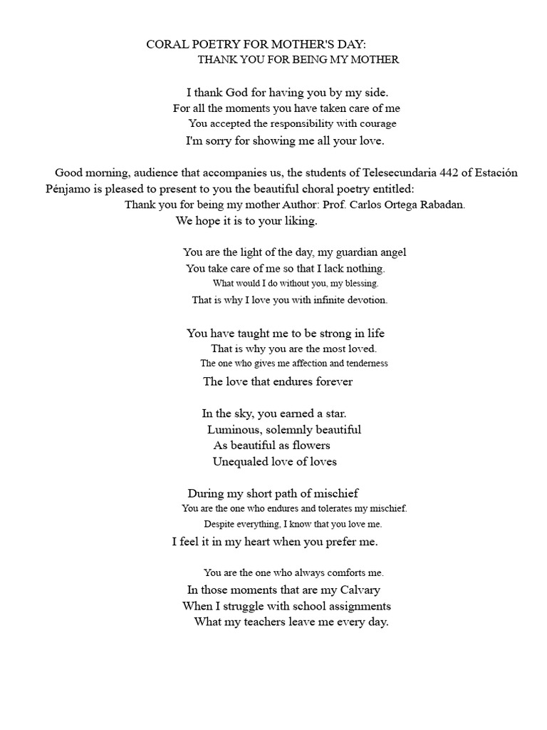 Choral Poetry For Mother's Day (2300) | PDF