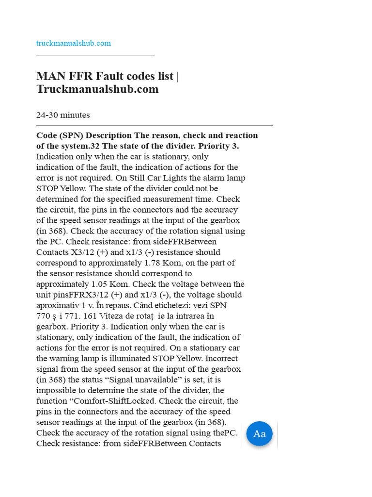 Lista codurilor de eroare MAN FFR Truckmanualshub.com | PDF | Throttle | Switch