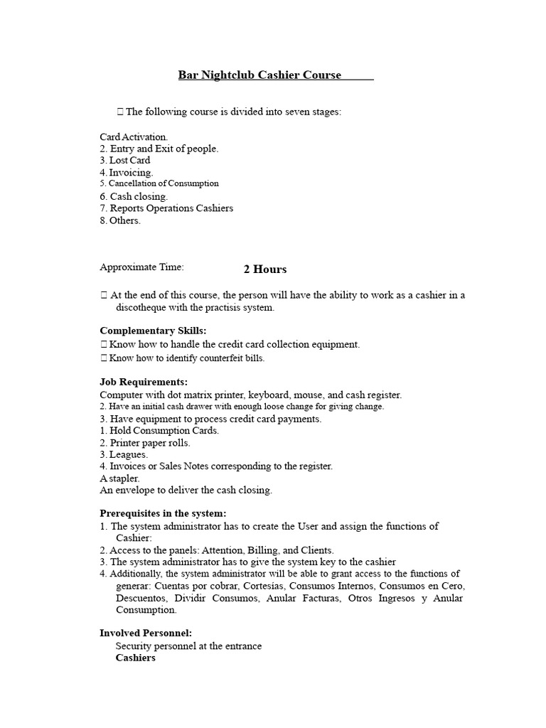 Cashier Course For Bar Nightclub | PDF | Credit Card | Invoice