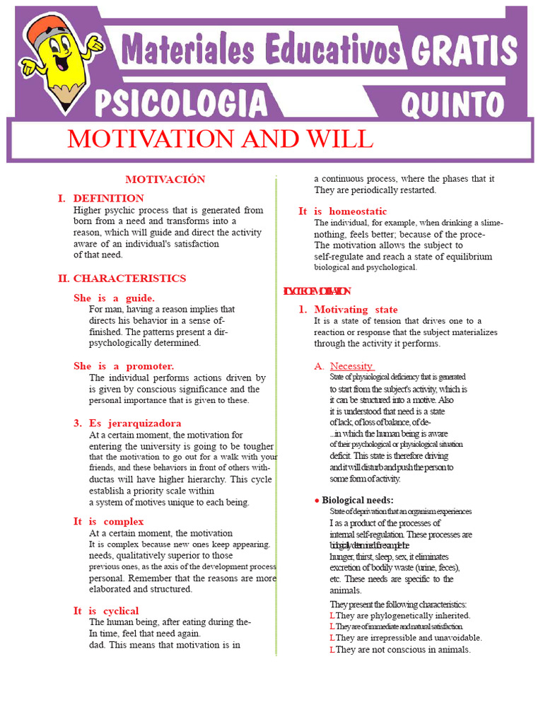 Motivation and Will For Fifth Grade of Secondary School | PDF ...