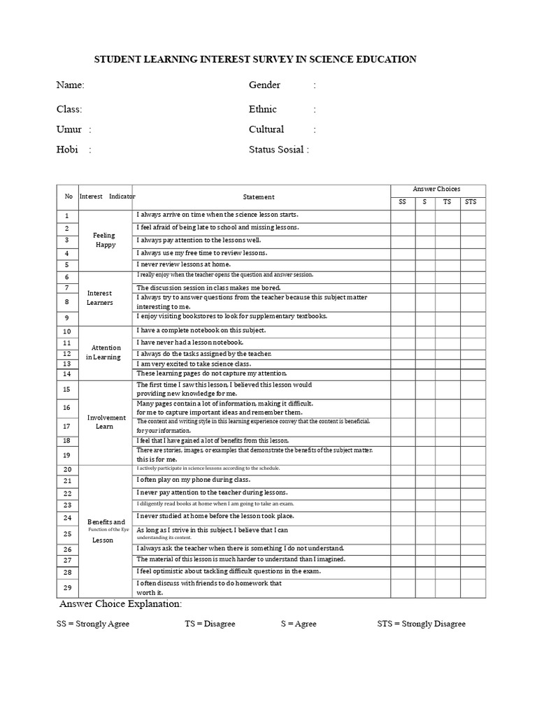 Student Interest Questionnaire | PDF | Learning | Teachers