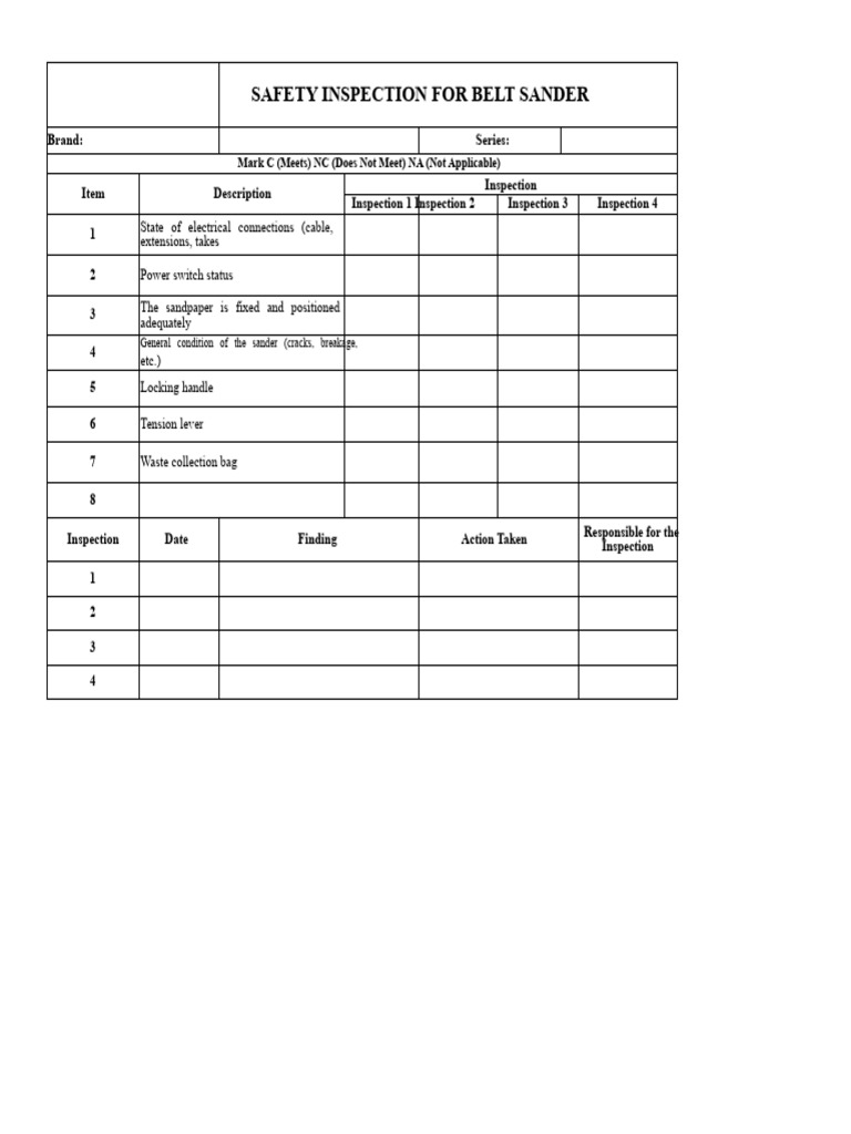 Band Sander Inspection | PDF