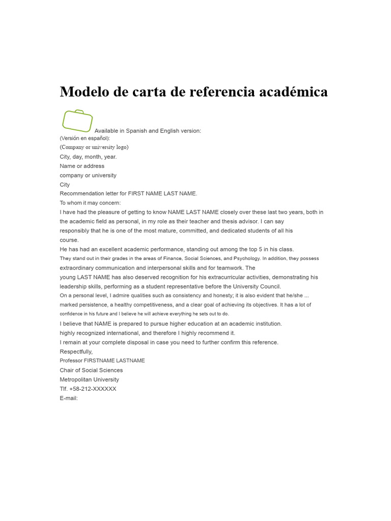Model of Academic Reference Letter | PDF | Leadership | Psychology