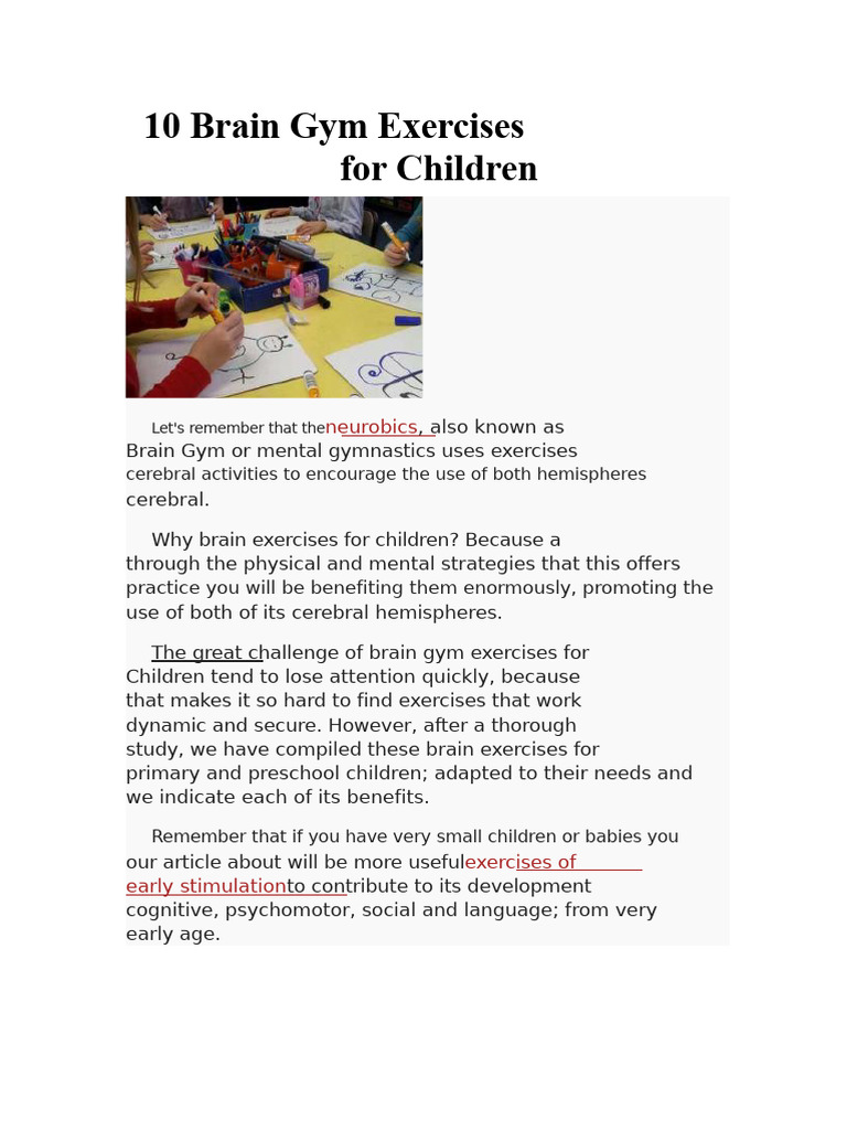 10 Brain Gym Exercises For Children | PDF | Brain | Hand