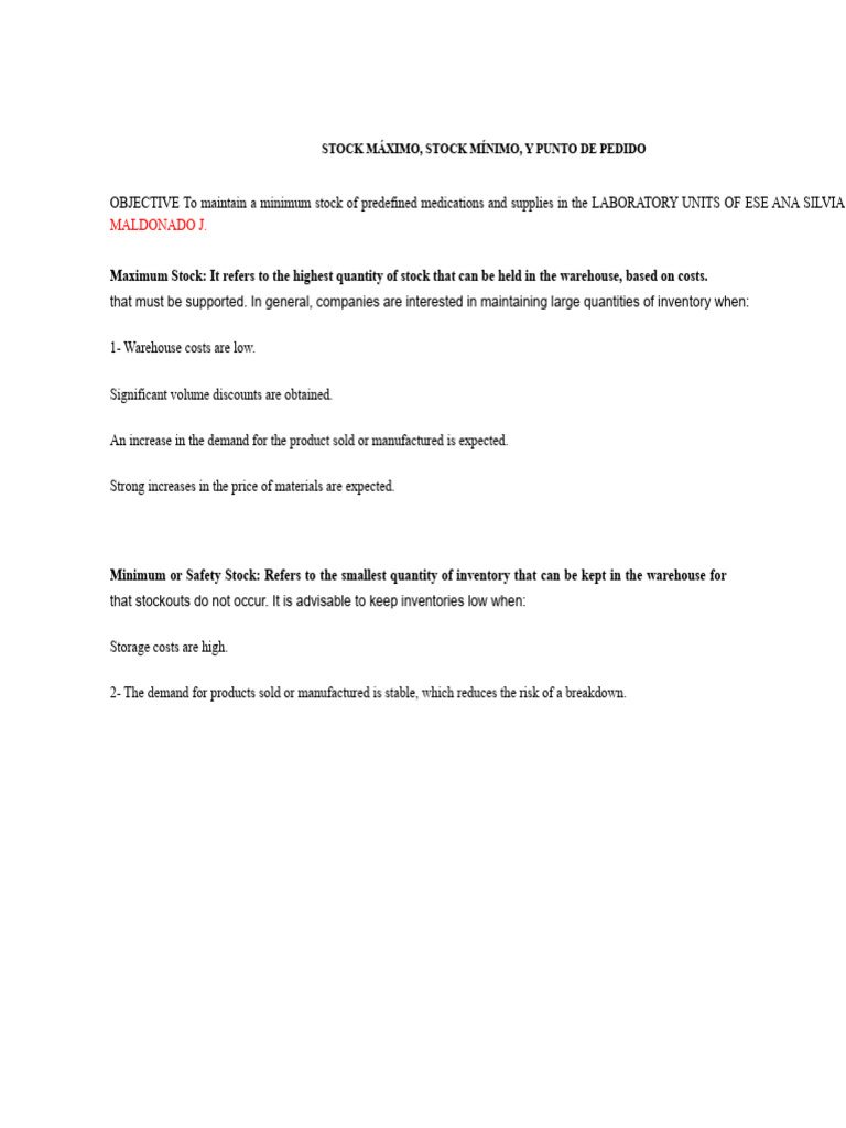 Maximum and Minimum Stock Laboratory | PDF